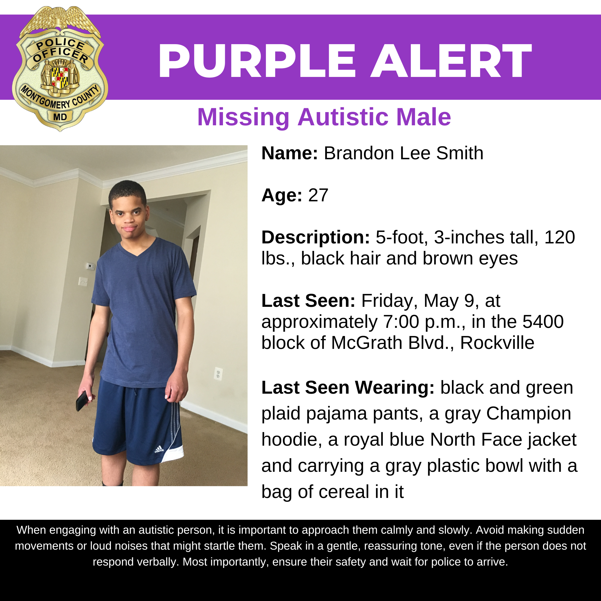 Purple Alert: Concern for Missing 27-Year-Old With Autism - The MoCo Show